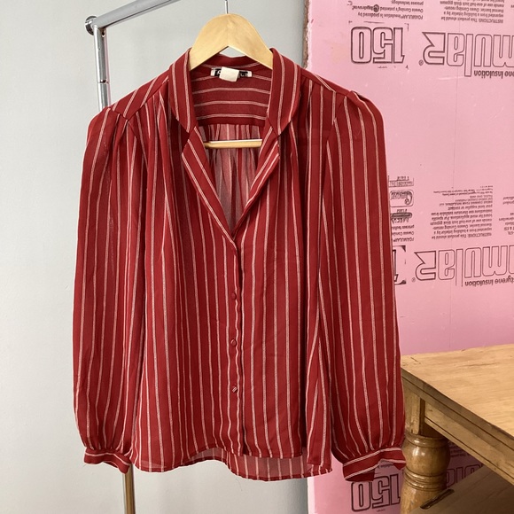 Vintage | Tops | Vintage Red Striped Button Down Blouse | Poshmark
